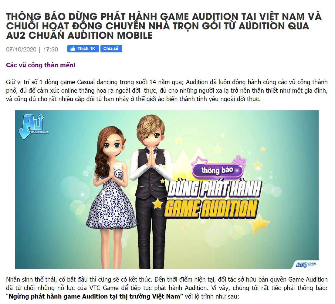 Audition - Tựa game đình đám một thời ngừng hoạt động sau 14 năm gắn bó ...