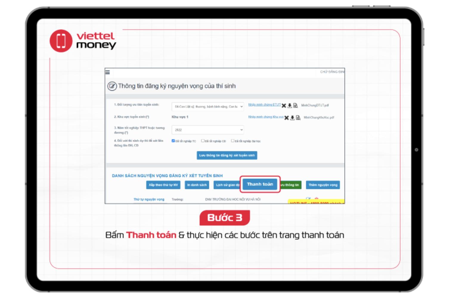 Hoàn đến 50% lệ phí xét tuyển đại học khi thanh toán qua Viettel Money