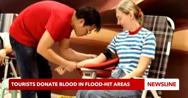 Tourists donate blood in flood-hit areas